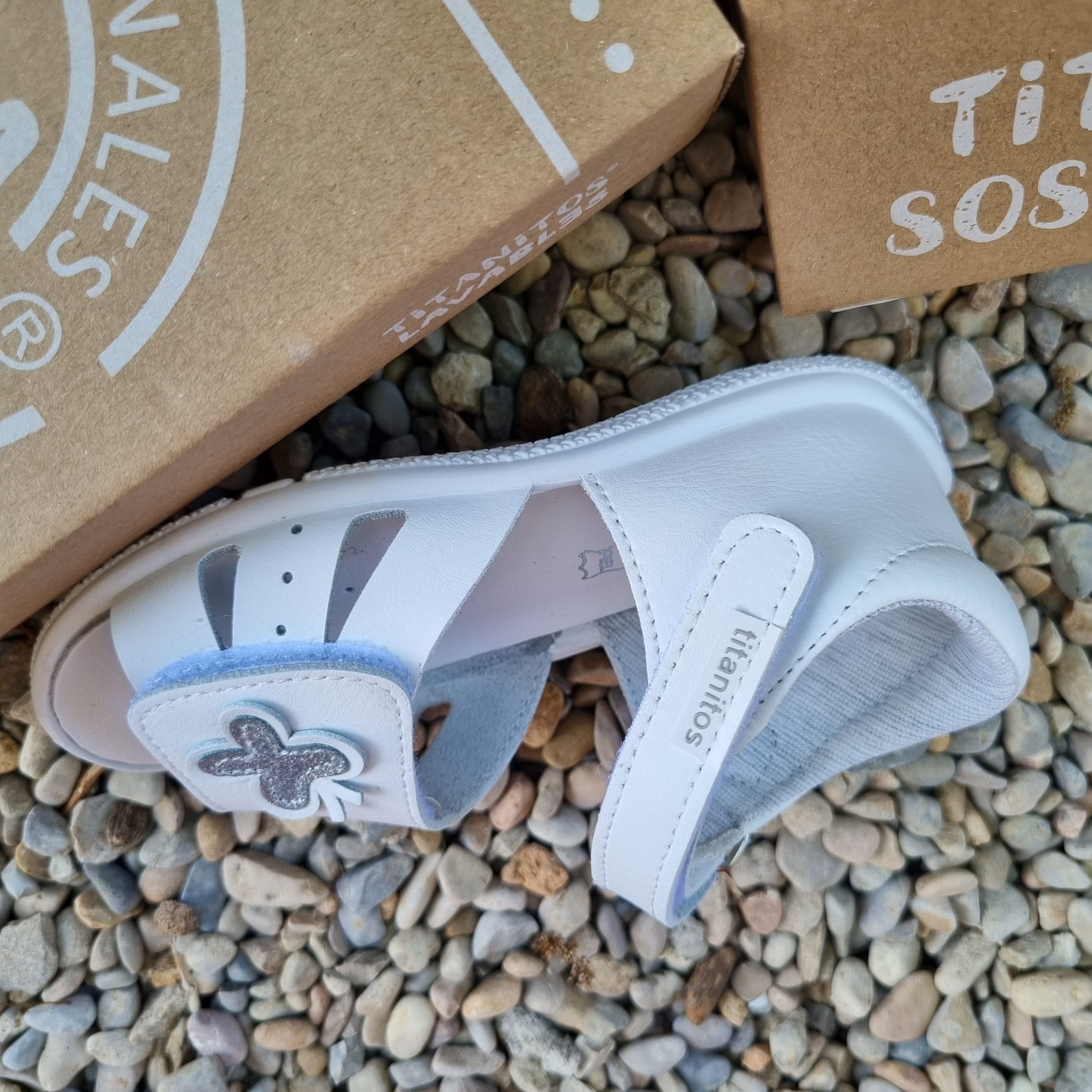 Sandalia velcro "Mariposa" niña blanco - TITANITOS - Uhane