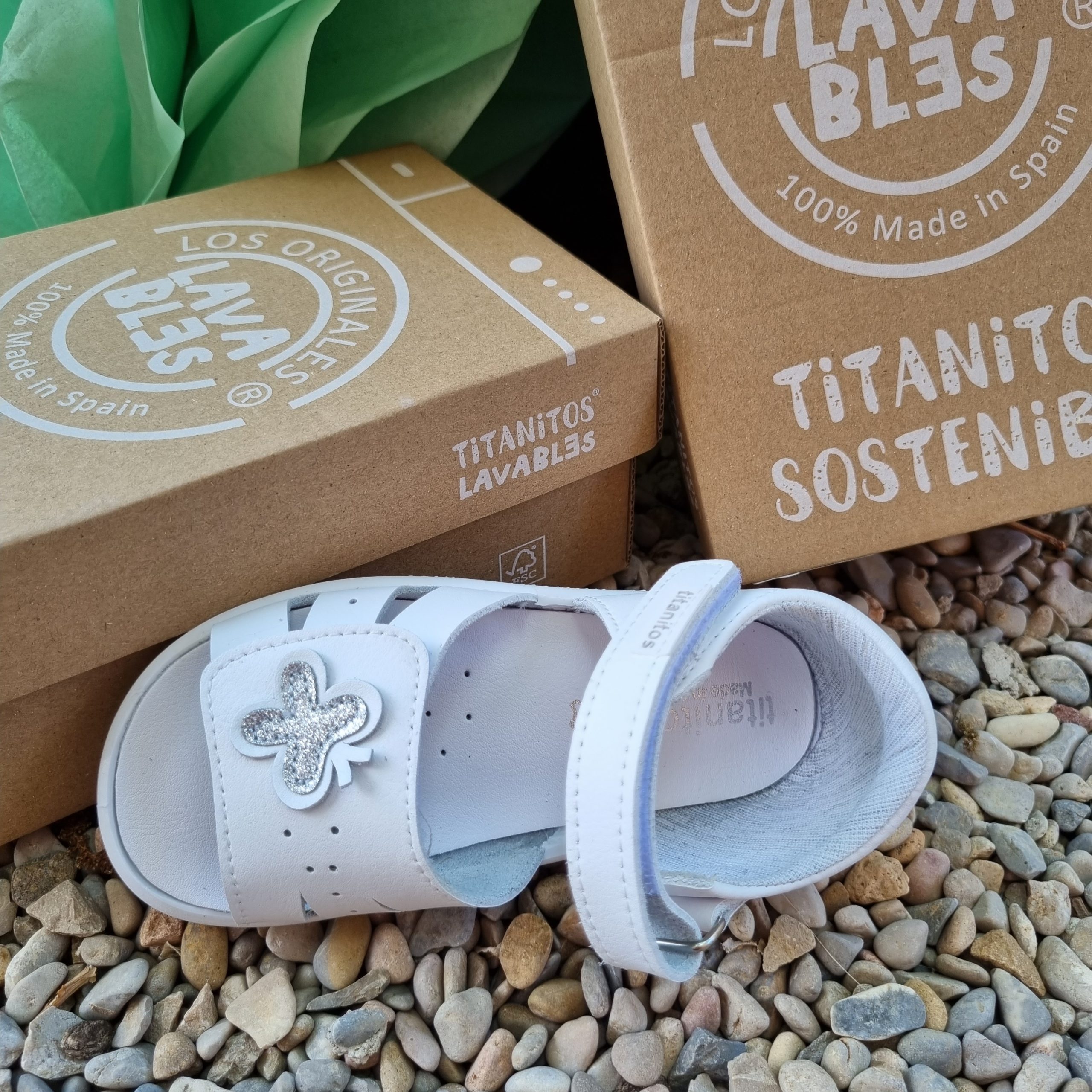 Sandalia velcro "Mariposa" niña blanco - TITANITOS - Uhane
